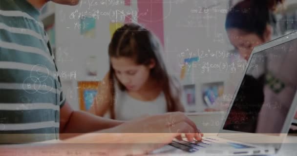 Animation Math Formulas Moving Hands Caucasian Boy Using Laptop School ...