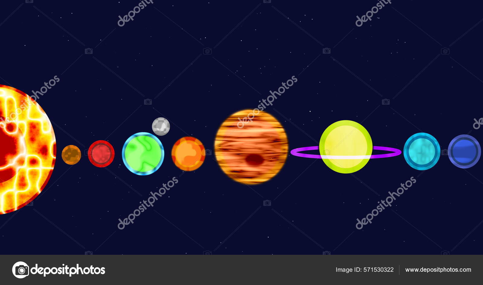 Digitally Generated Image Solar System Sun Planets Row — Stock Photo ...