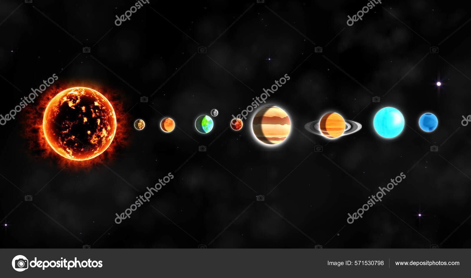 Digitally Generated Image Solar System Sun Planets Row — Stock Photo ...
