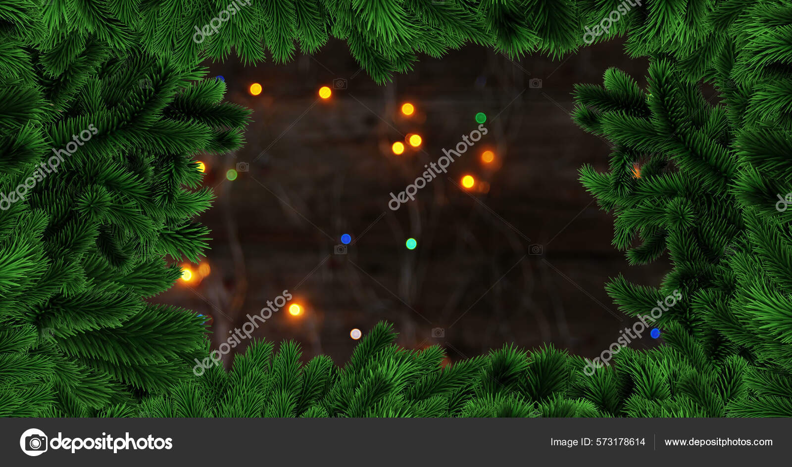 Digital Composite Christmas Tree Border Glowing Lights — Stock Photo ...