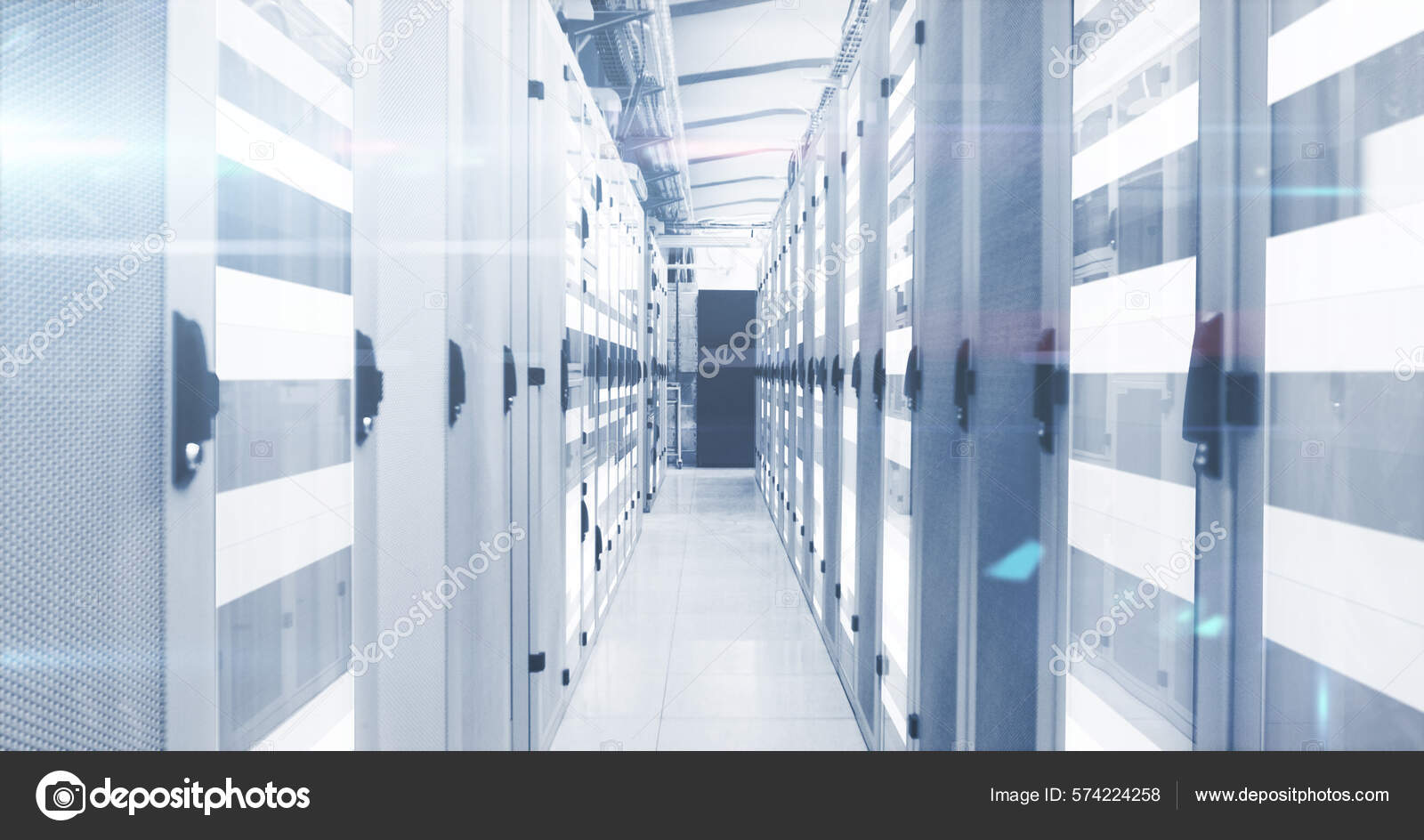 Image Data Processing Computer Servers Server Room White Light Trails — Stock Photo ...