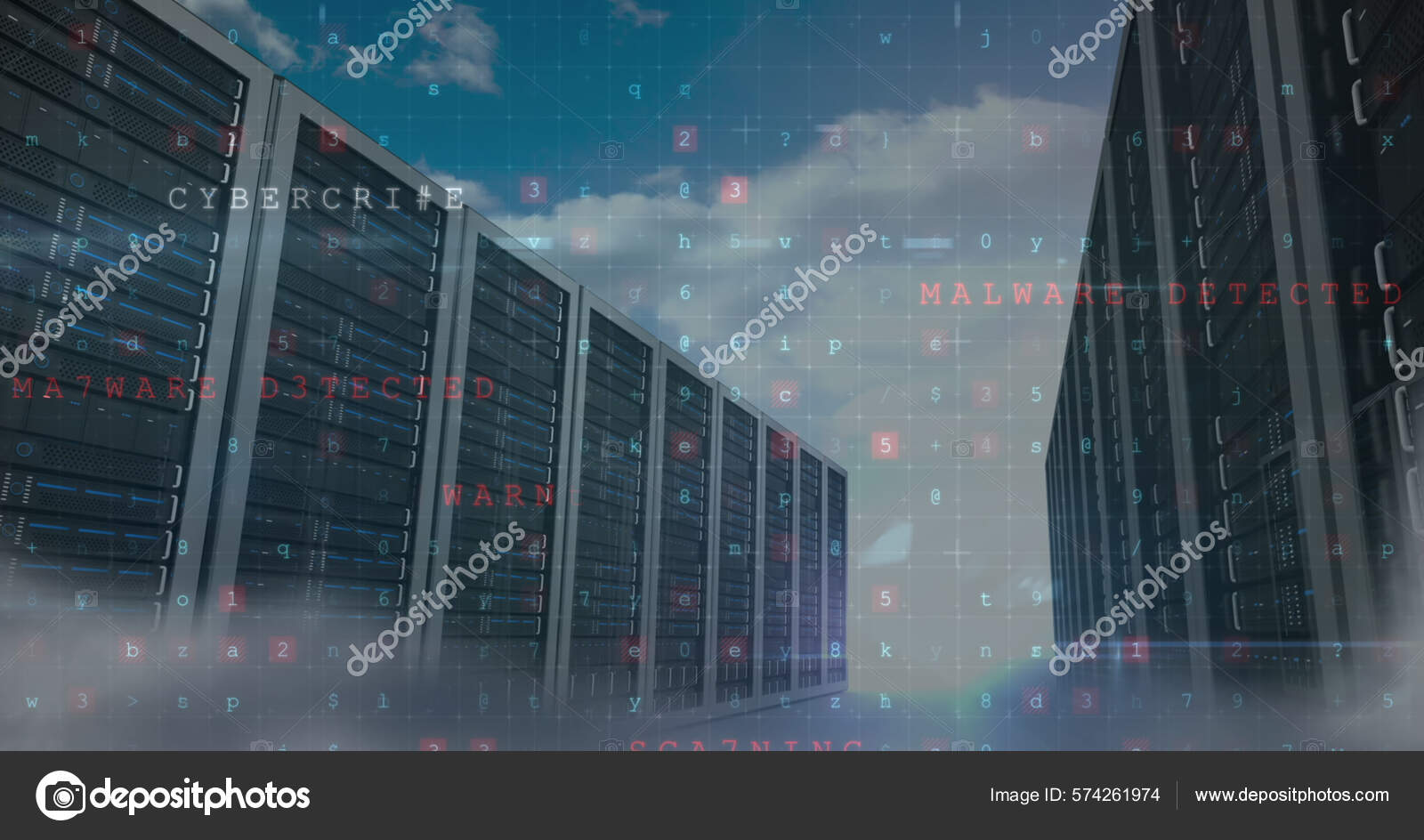 Image Cyber Attack Warning Sky Server Room Global Internet Security — Stock Photo ...