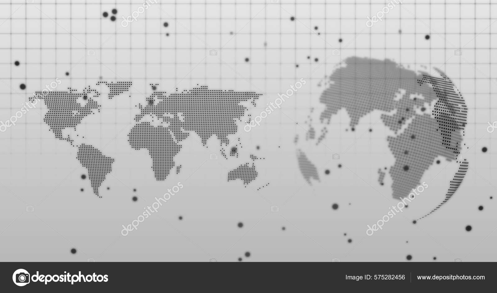 Image Dots Moving World Map Rotating Globe Grey Background Global Stock Photo by ...