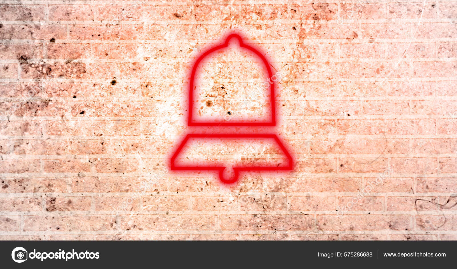Image Glowing Neon Bell Notification Icon Brick Wall Social Media ...