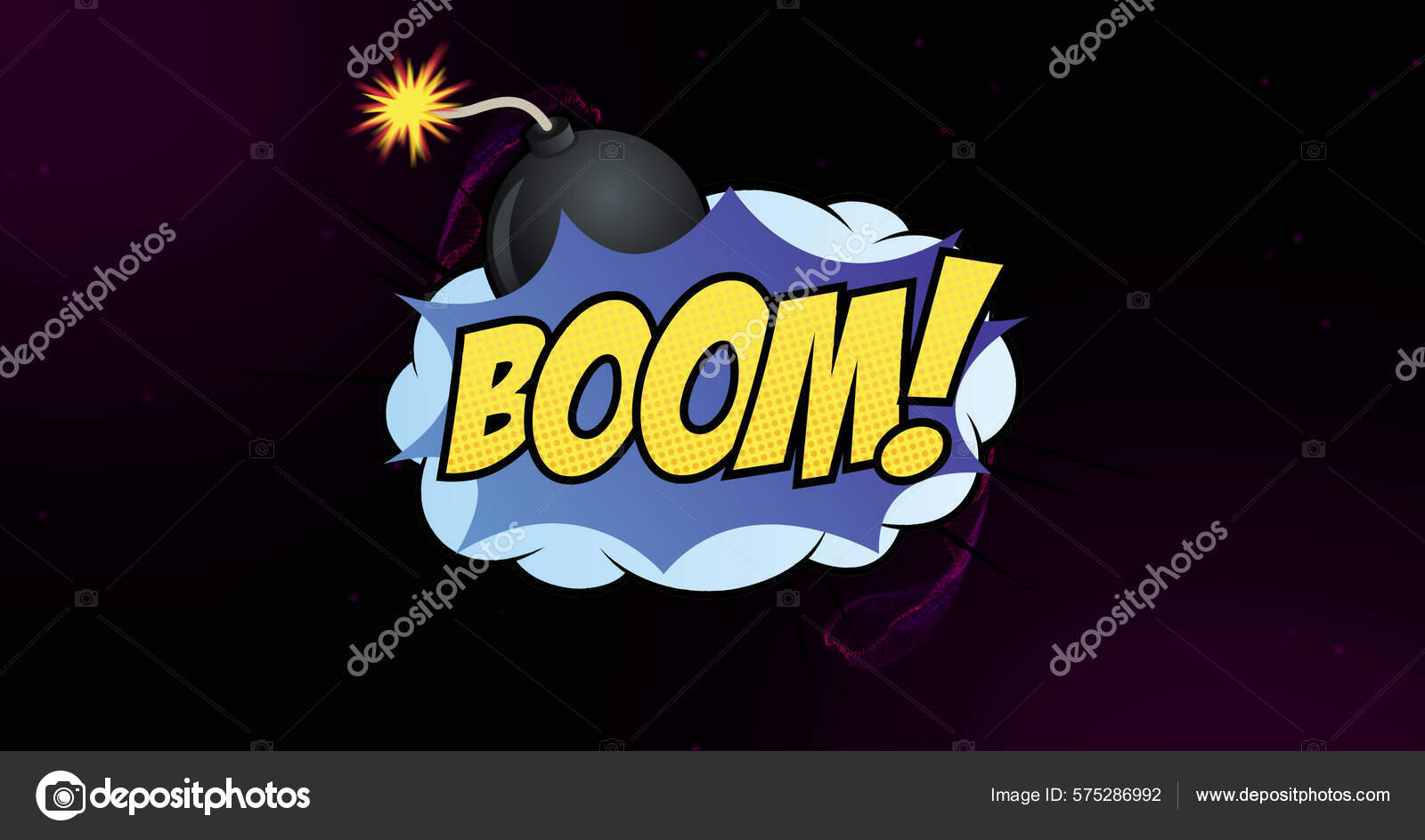 Image Boom Text Neon Shapes Black Background Social Media Communication ...