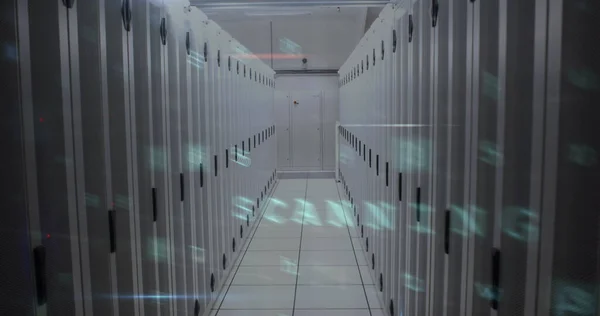 Image of cyber attack warning text and numbers processing over computer ...