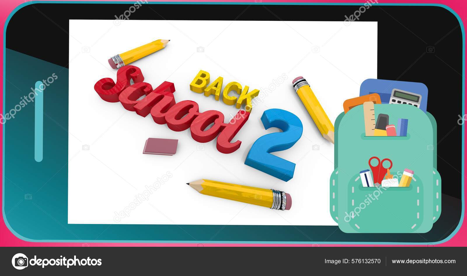 Illustration White Paper Pencils Eraser Back School Text Backpack ...