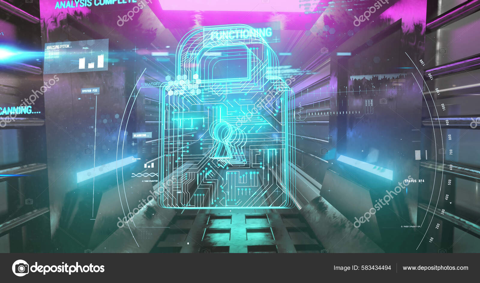 Image Digital Interface Data Processing Digital Padlock Digital Tunnel Global — Stock Photo ...