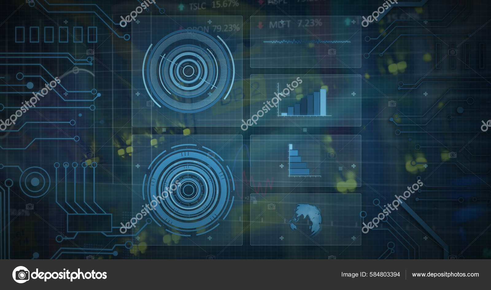 Digital Interface Data Processing Close Computer Server Blue Background ...
