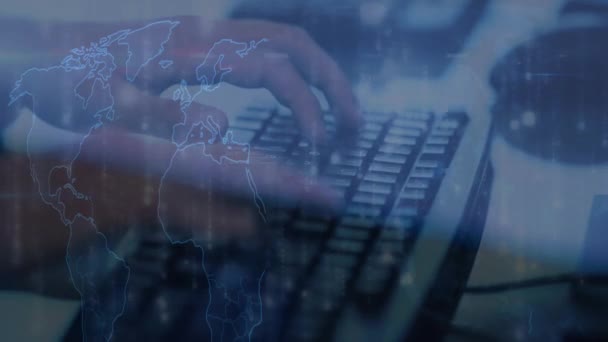 Animation World Map Data Processing Hands Typing Keyboard Global Business — Vídeo de stock ...