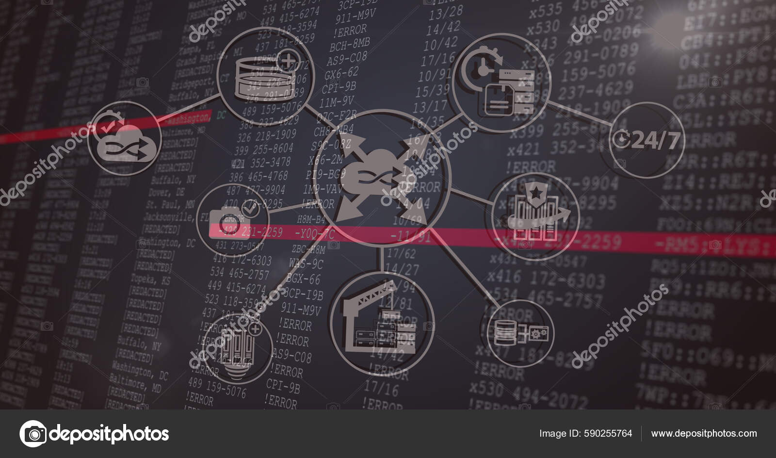 Image Falling Icons Data Processing Dark Background Global Science ...