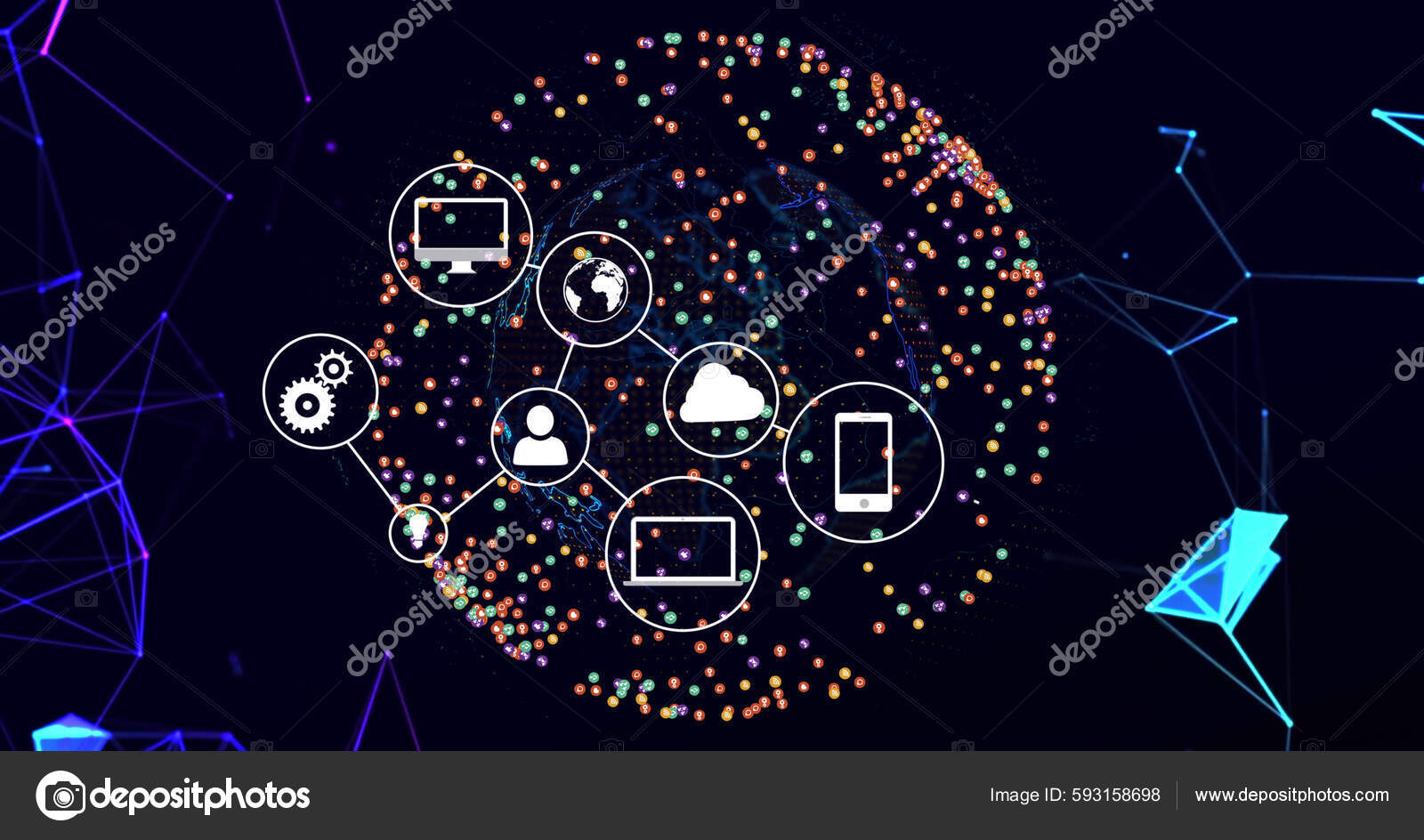 Image Network Digital Icons Connections Spinning Globe Global ...