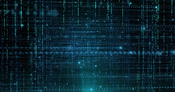 Image of vertical lines over horizontal lines of glowing blue particles on black background ...