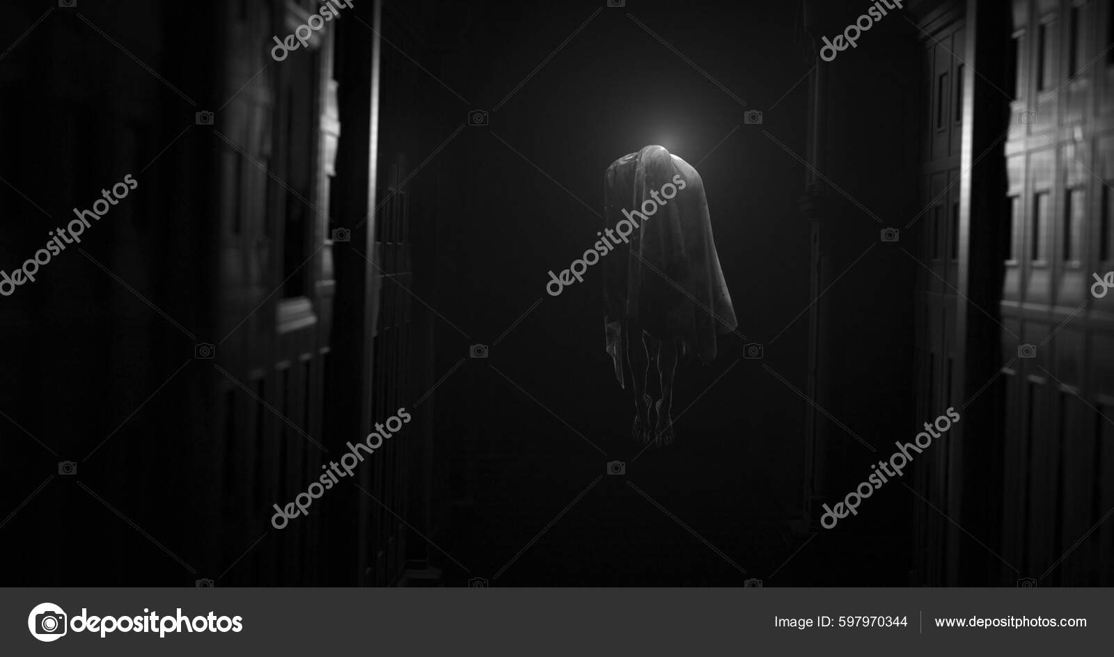Image Moving Ghost Buildings Black Background Halloween Ghosts Concept ...