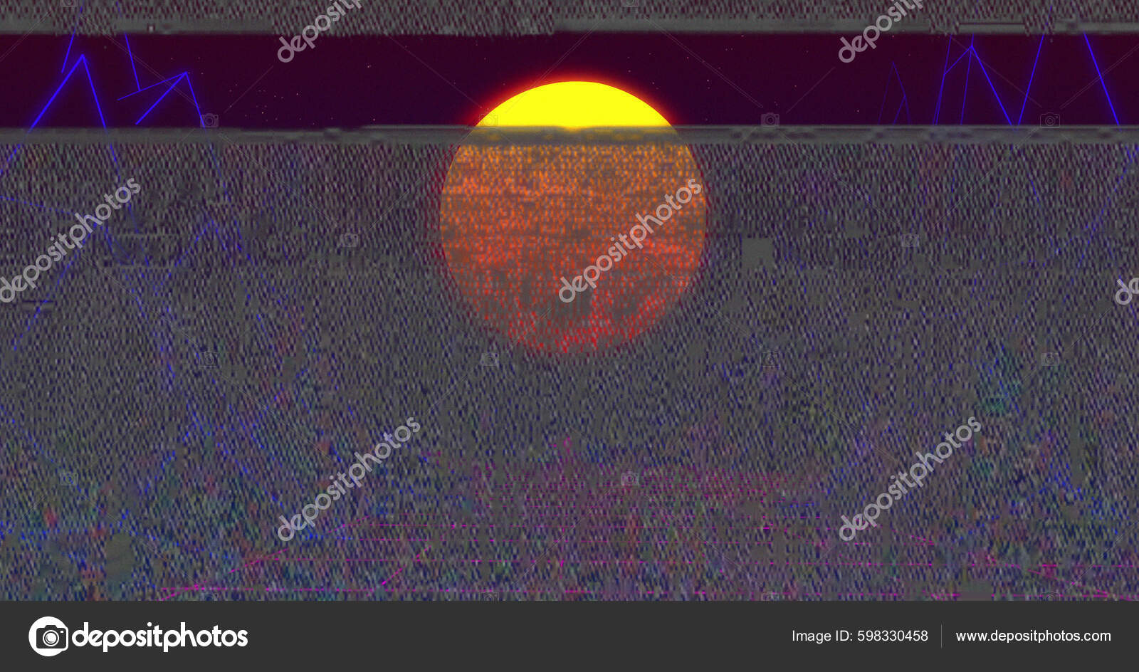 Image Interference Sun Digital Mountains Black Background Abstract ...