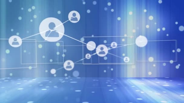 Animation Profile Icons Connecting Dots Rectangles Blue Digital Interface Bokeh — Vídeo de Stock ...