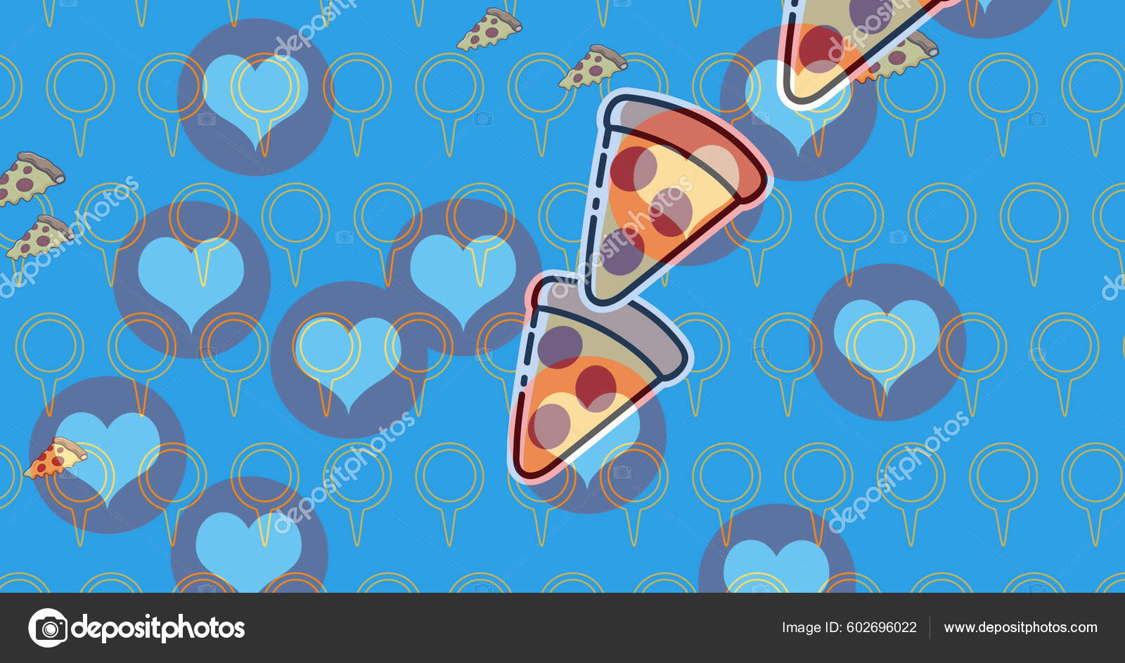 Multiple Red Heart Pizza Slice Icons Blue Background National Pizza ...