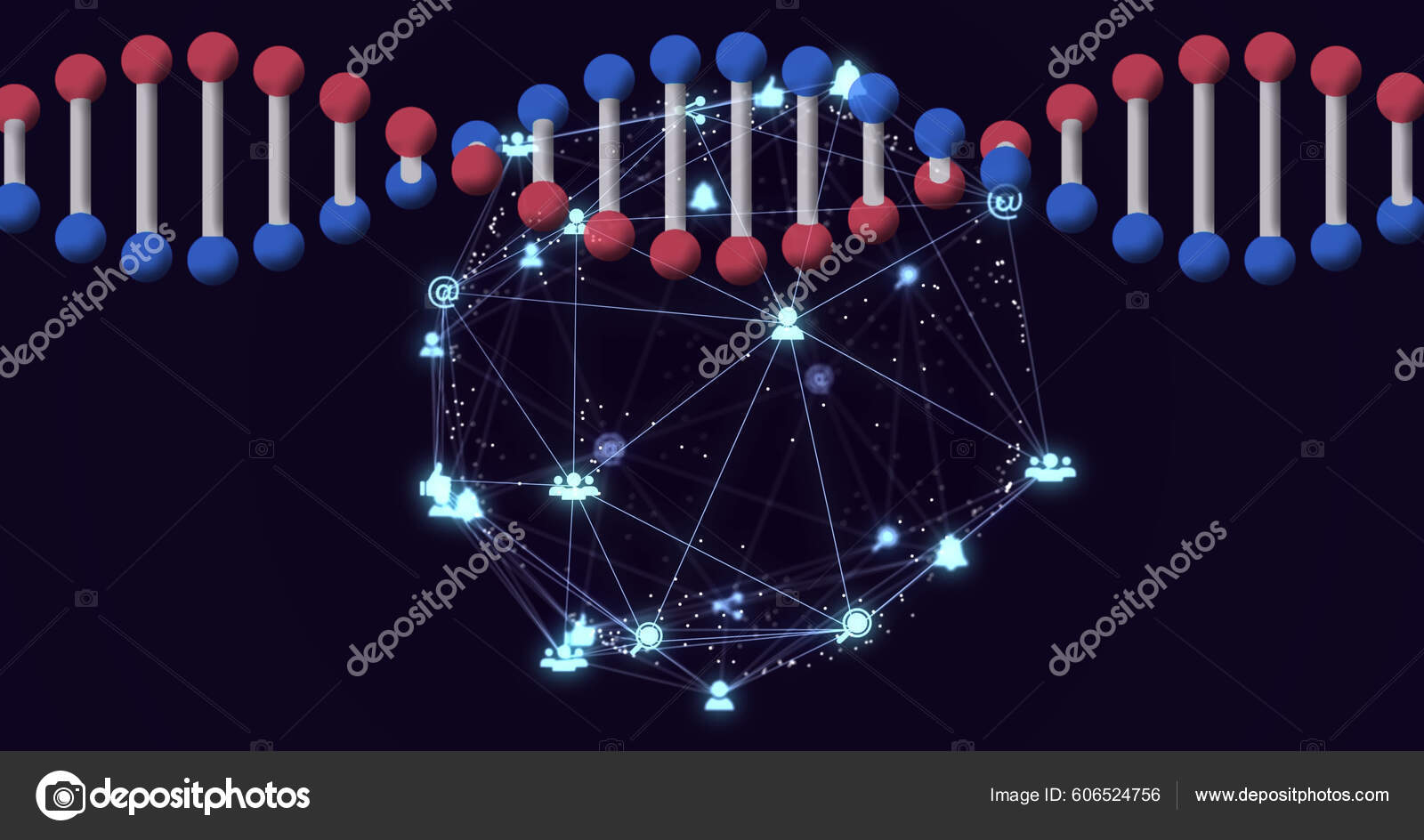 Image Rotating Dna Strand Globe Network Connected Icons Black Global ...