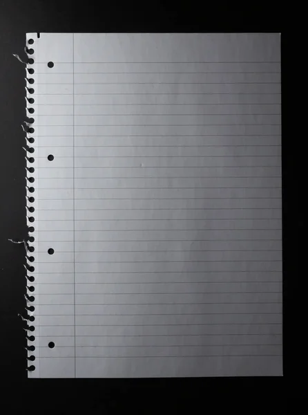 Hole punched sheet of lined white notebook paper, torn from spiral ...