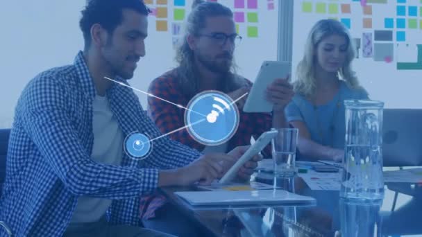 Animation Network Digital Icons Diverse Businesspeople Using Electronic ...