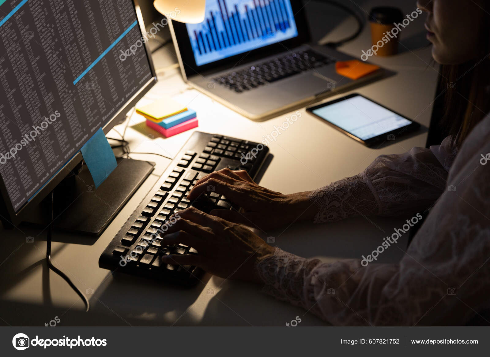 Hands Biracial Female Programmer Sitting Desk Using Computer Coding ...