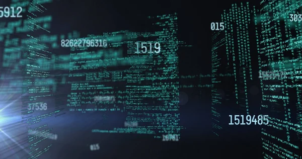 Image of data processing and numbers over dark background. Global ...