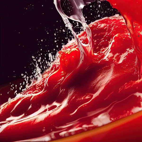 Tomato red sauce explosion, splash through flying tomatoes. Ketchup ...