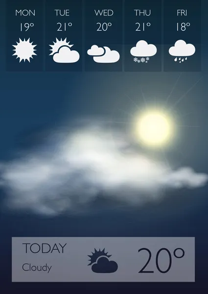 Weather Forecast App Interface Vector Widget Screen Template Daily ...