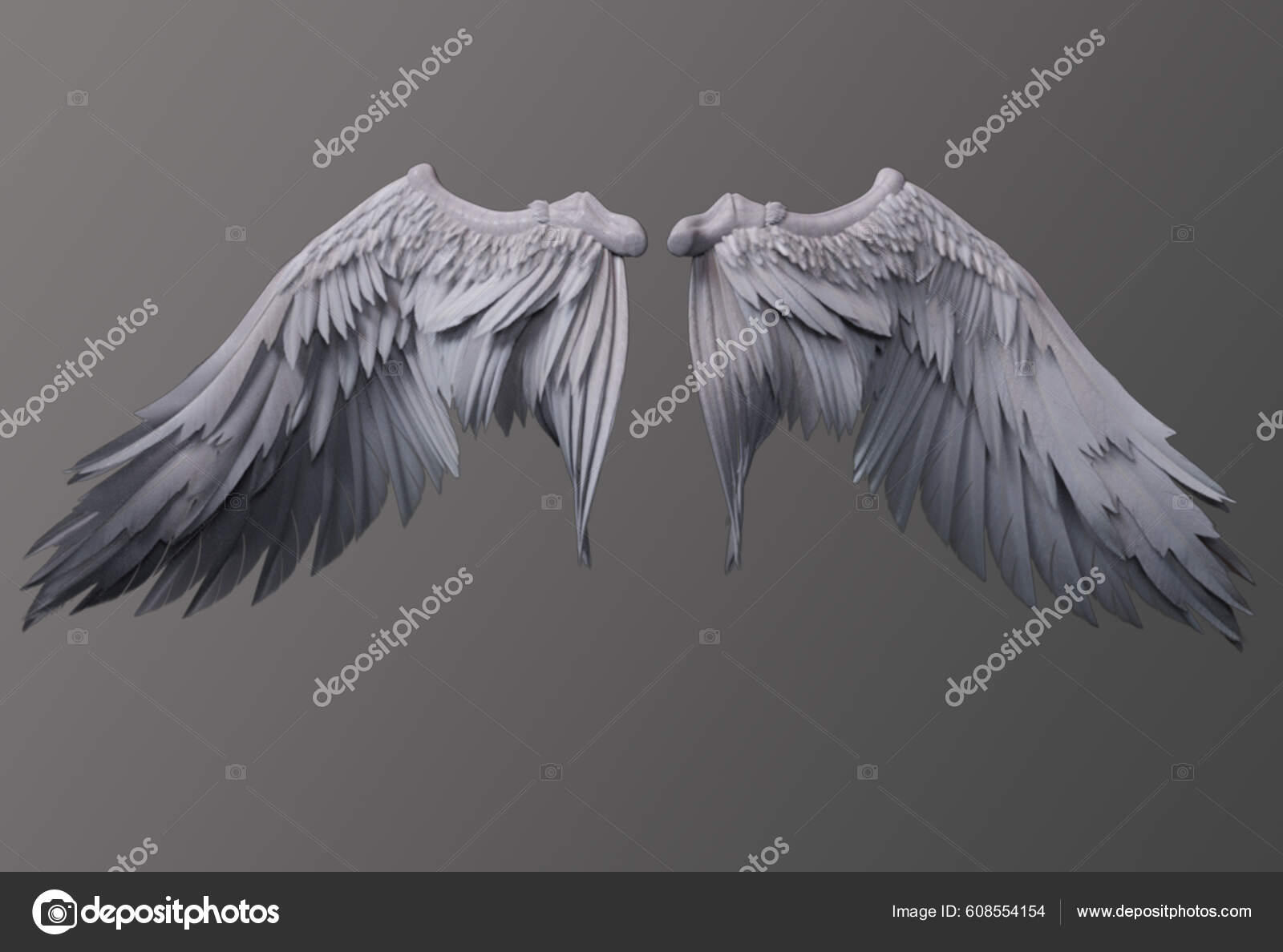 Grey Angel Wings Grey Background — Stock Photo © piskydesigns #608554154