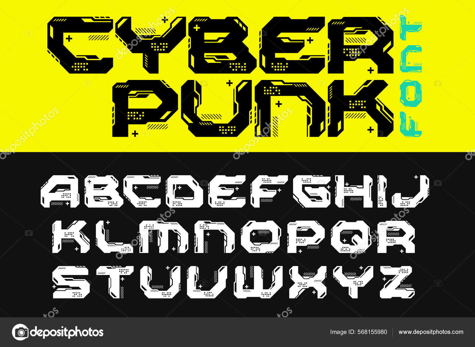 Cyberpunk Font Vector Design Estilo Vetor de stock de ©Sentavio 568155980