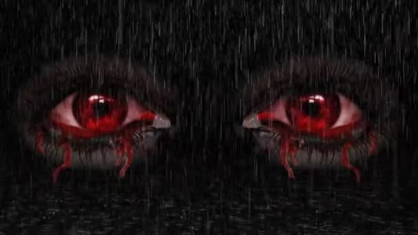Scary Red Eyes Seeing Rainfall Night Background — Stock Video ...