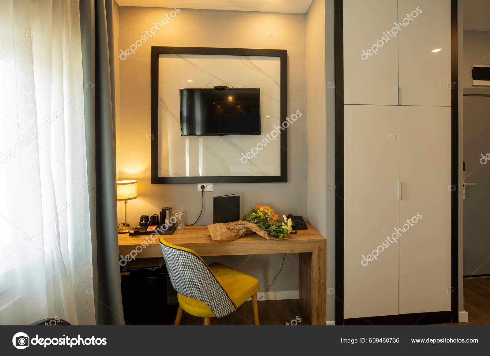 Hotel Room Interior Work Table Area Stock Photo by ©rilueda 609460736