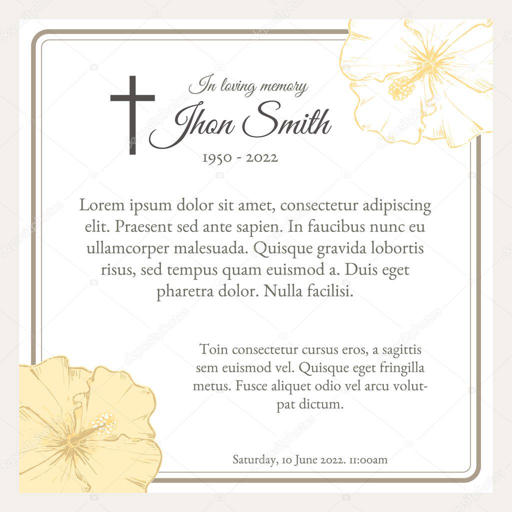 Plantilla de tarjeta funeraria con dos flores amarillas en las esquinas ...