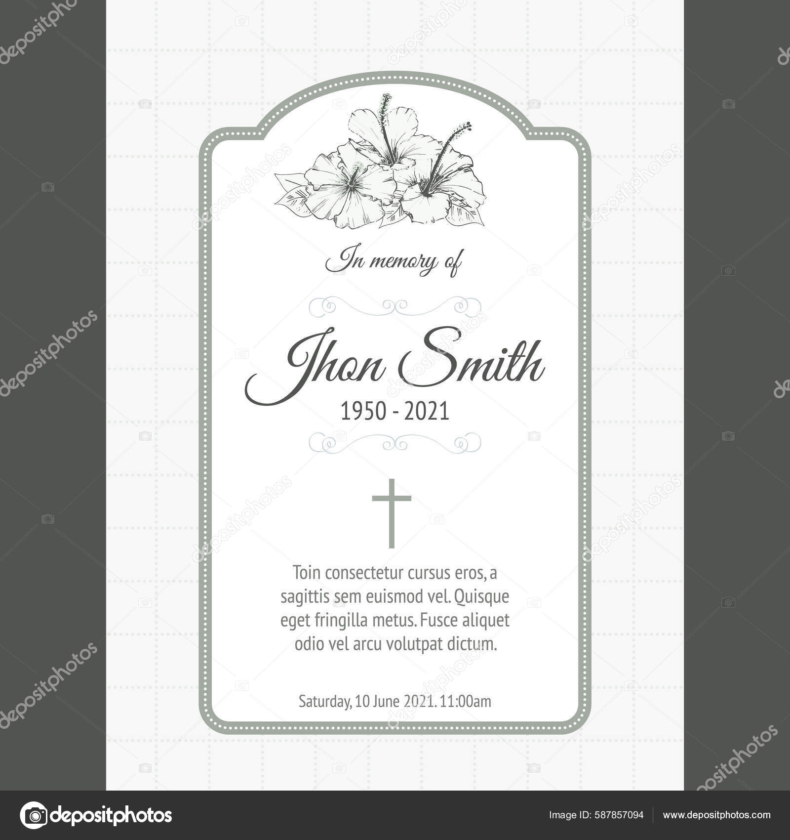 Plantilla Tarjeta Funeraria Con Flores Ramo Verde Ilustración Vectorial ...