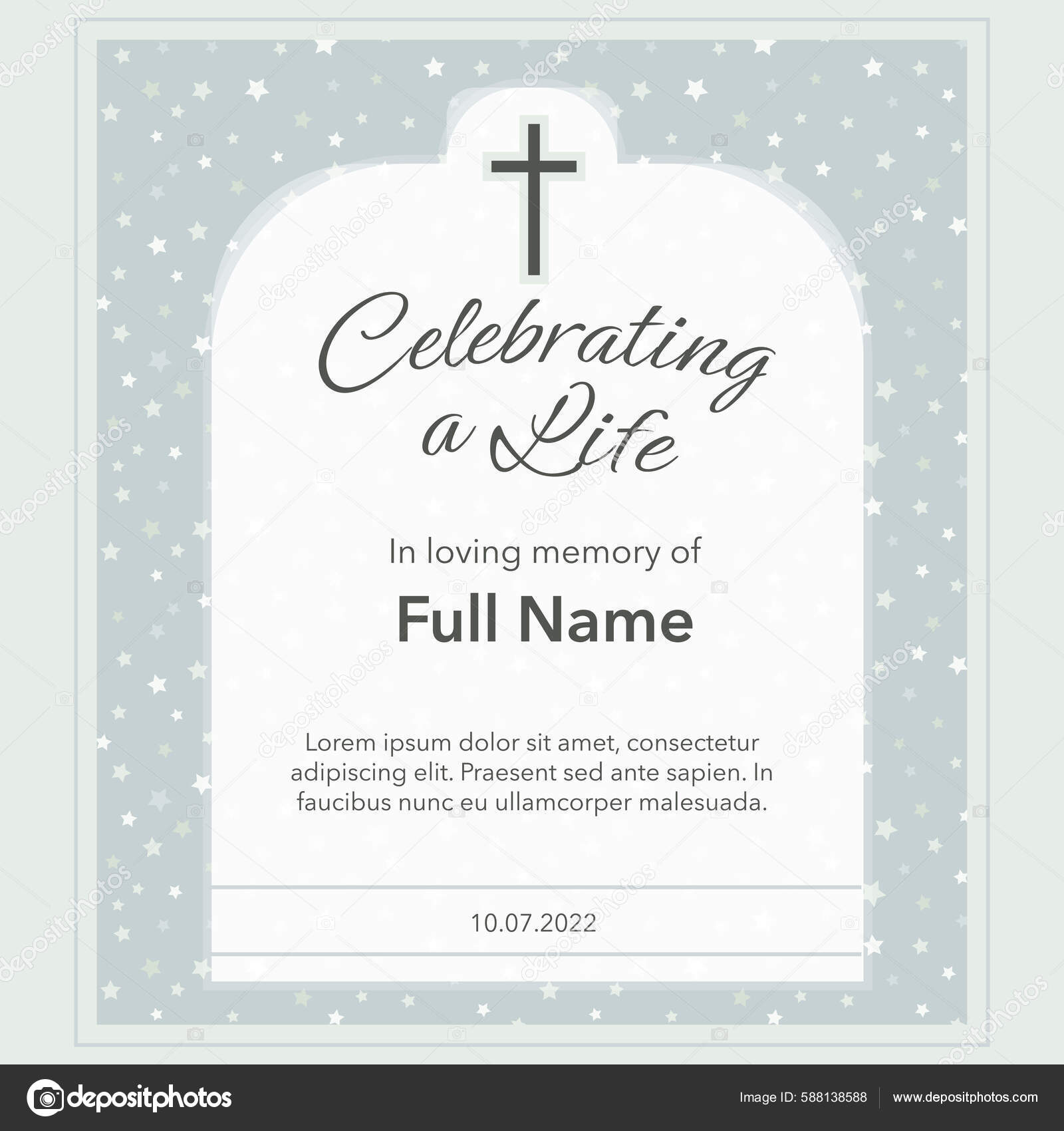 Funeral Card Template Starry Grey Background Vector Illustration Withs ...