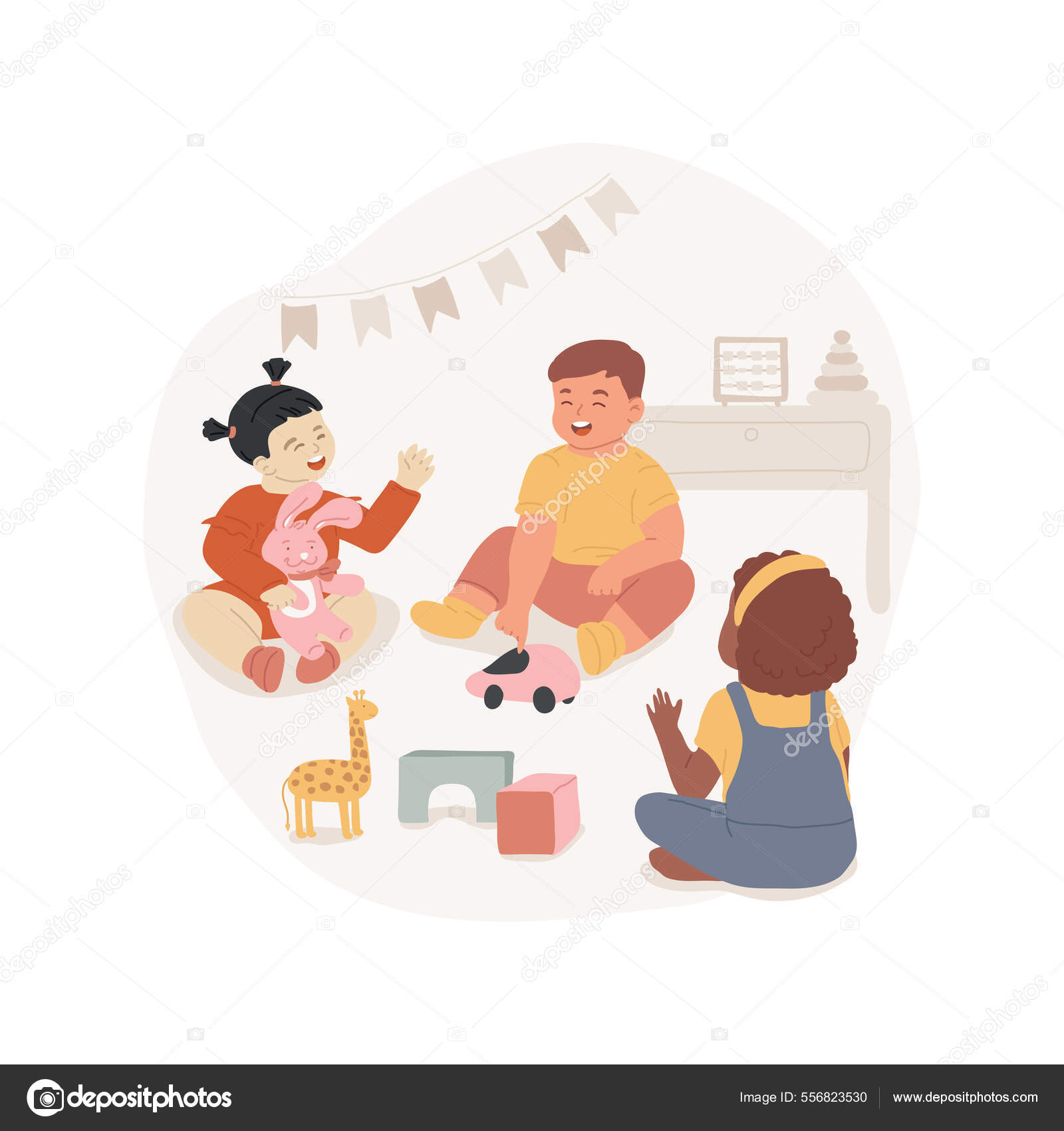 Interacting with other children isolated cartoon vector illustration ...