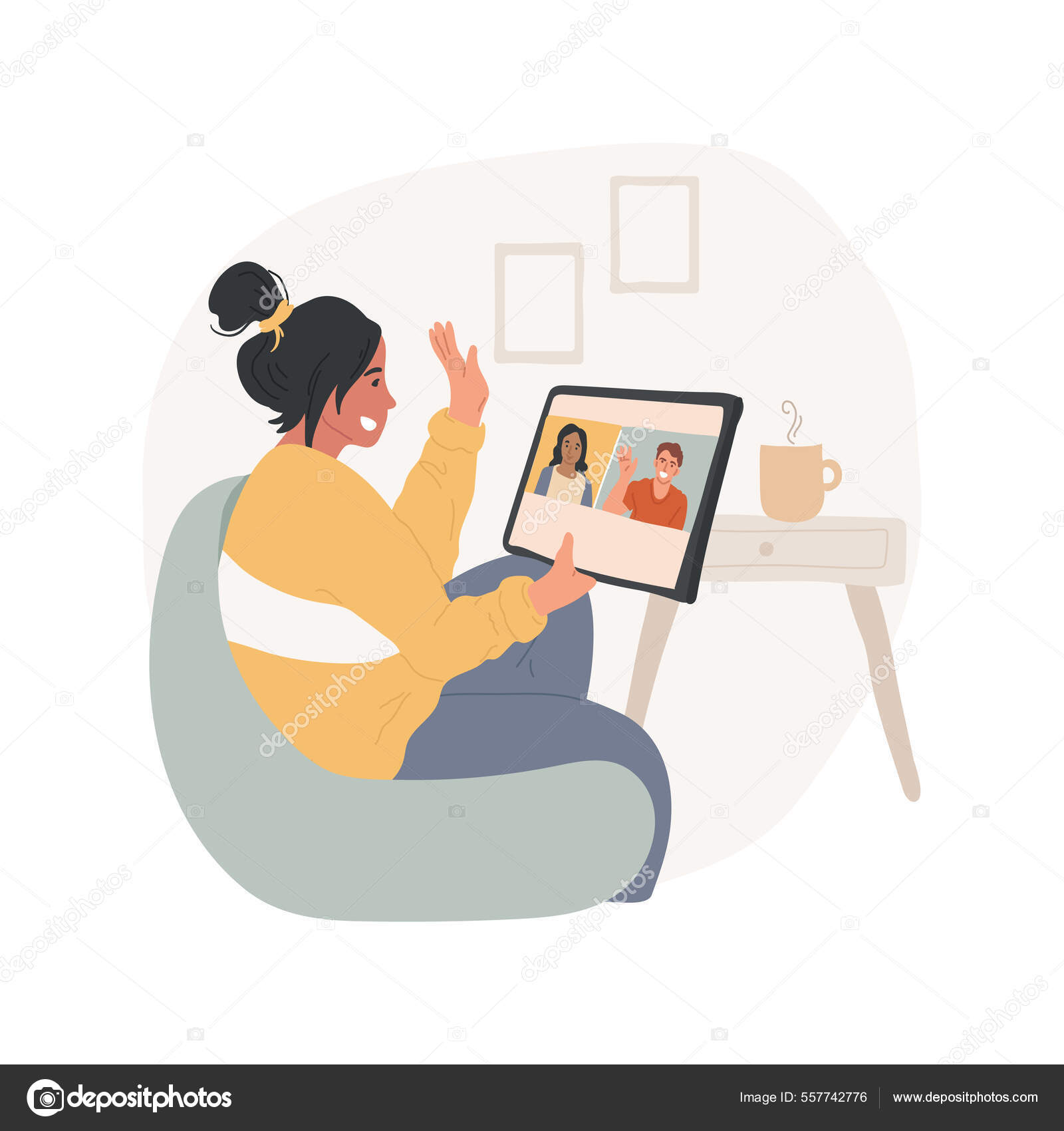 Videochat with friends isolated cartoon vector illustration. Stock ...