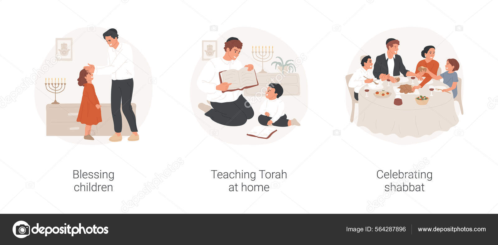Jewish traditions isolated cartoon vector illustration set. Stock ...