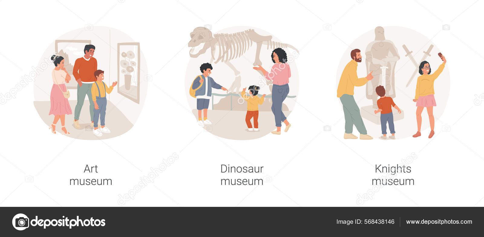 家庭博物馆参观孤立的卡通矢量插画集. 图库矢量图©Vector-Juice 568438146