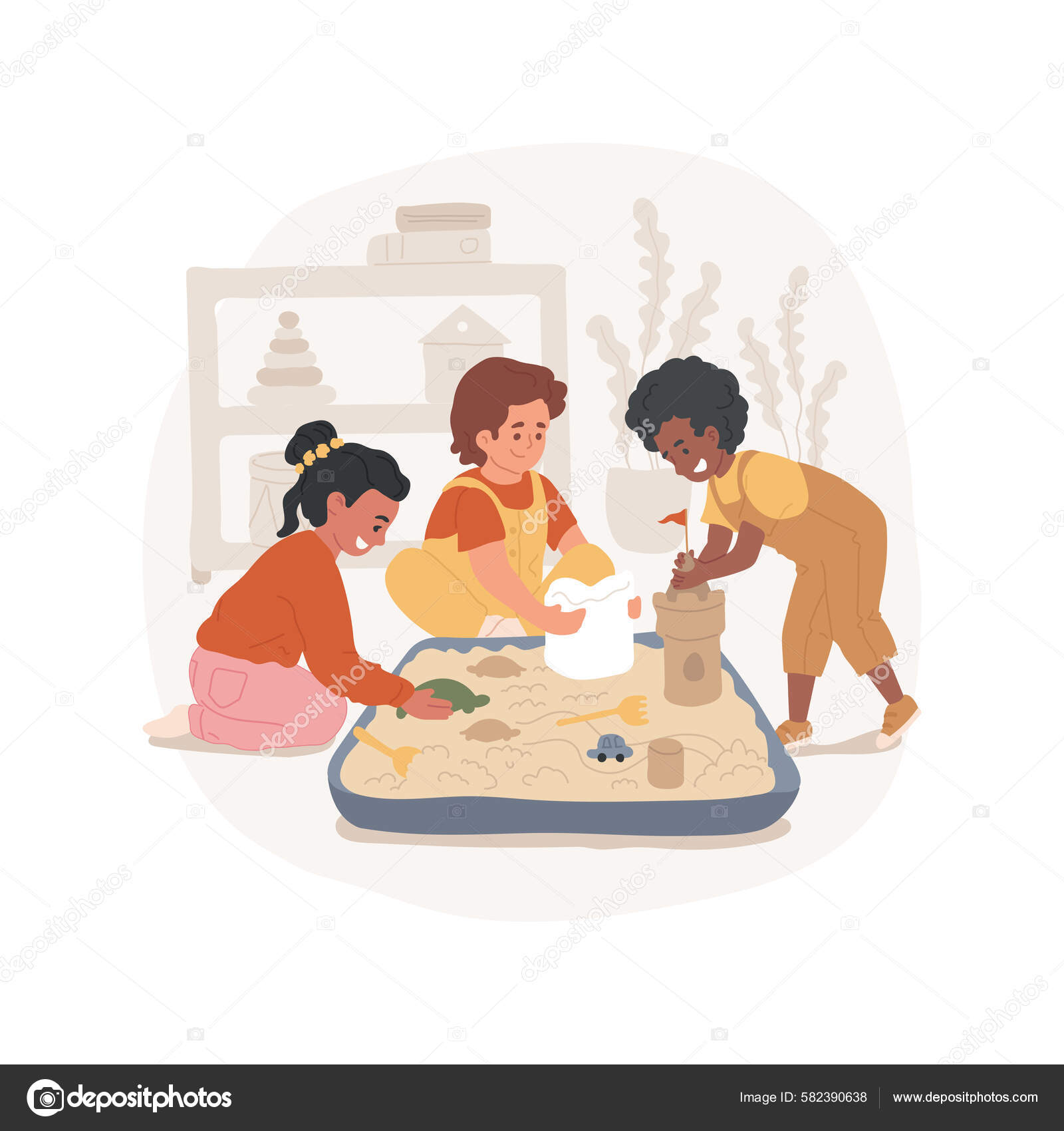 Playing Sand Isolated Cartoon Vector Illustration Child Plays Sand ...