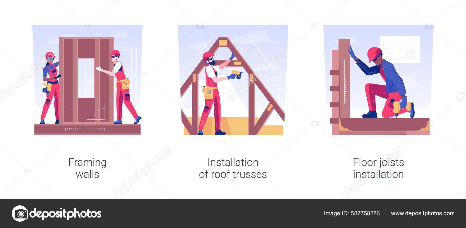 Rough Carpentry Residential Building Isolated Concept Vector ...