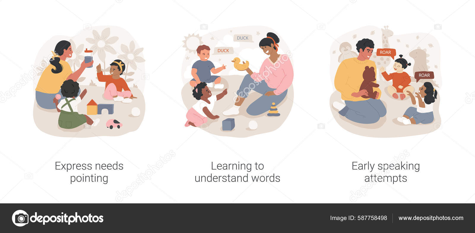 Infants Development Milestone Isolated Cartoon Vector Illustration Set ...