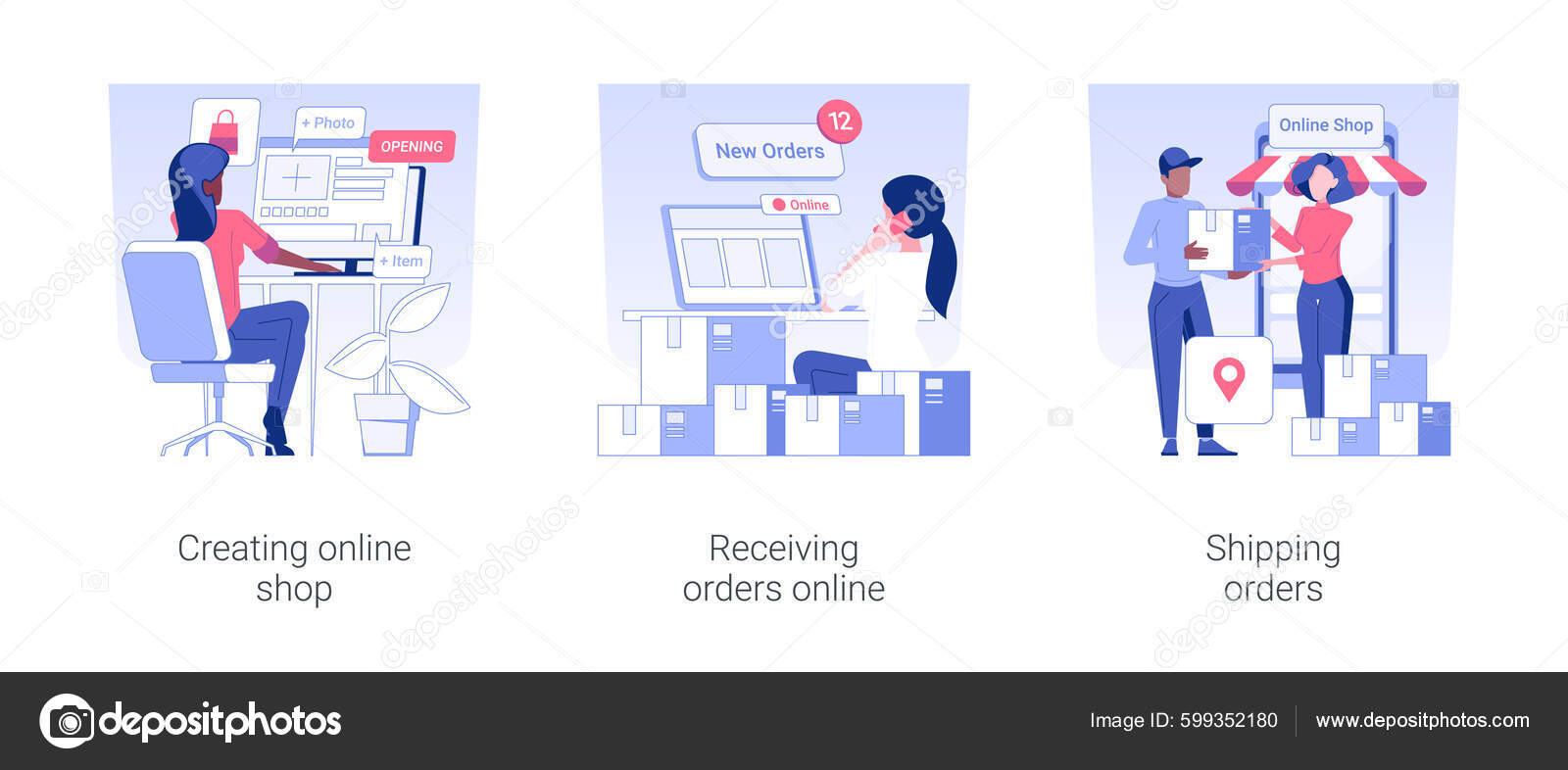 Ecommerce Store Owner Isolated Concept Vector Illustration Set Creating ...