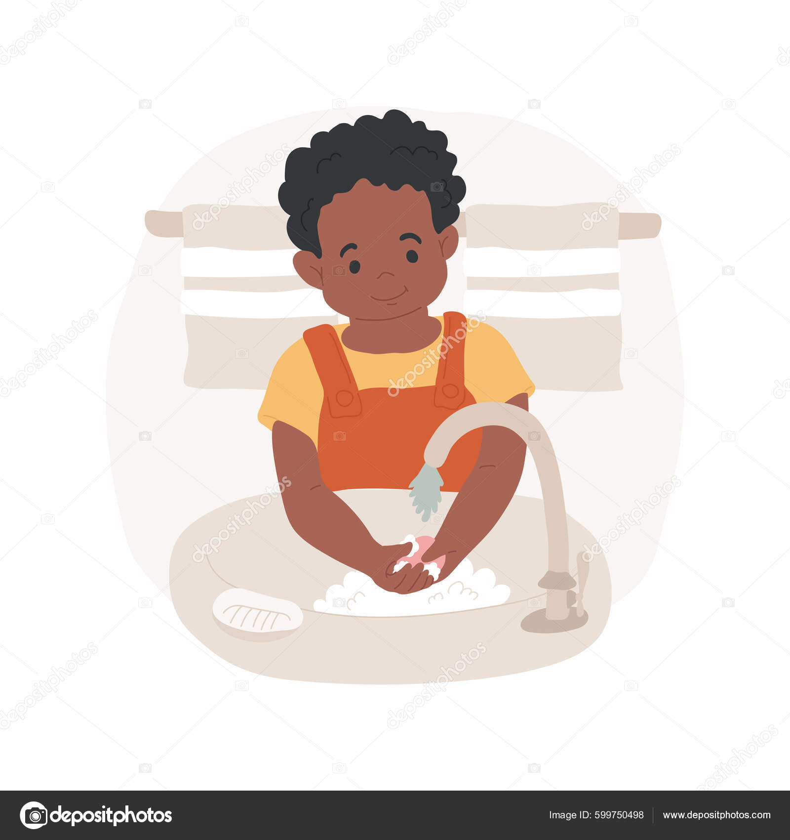 Kid Washing Feet Clip Art