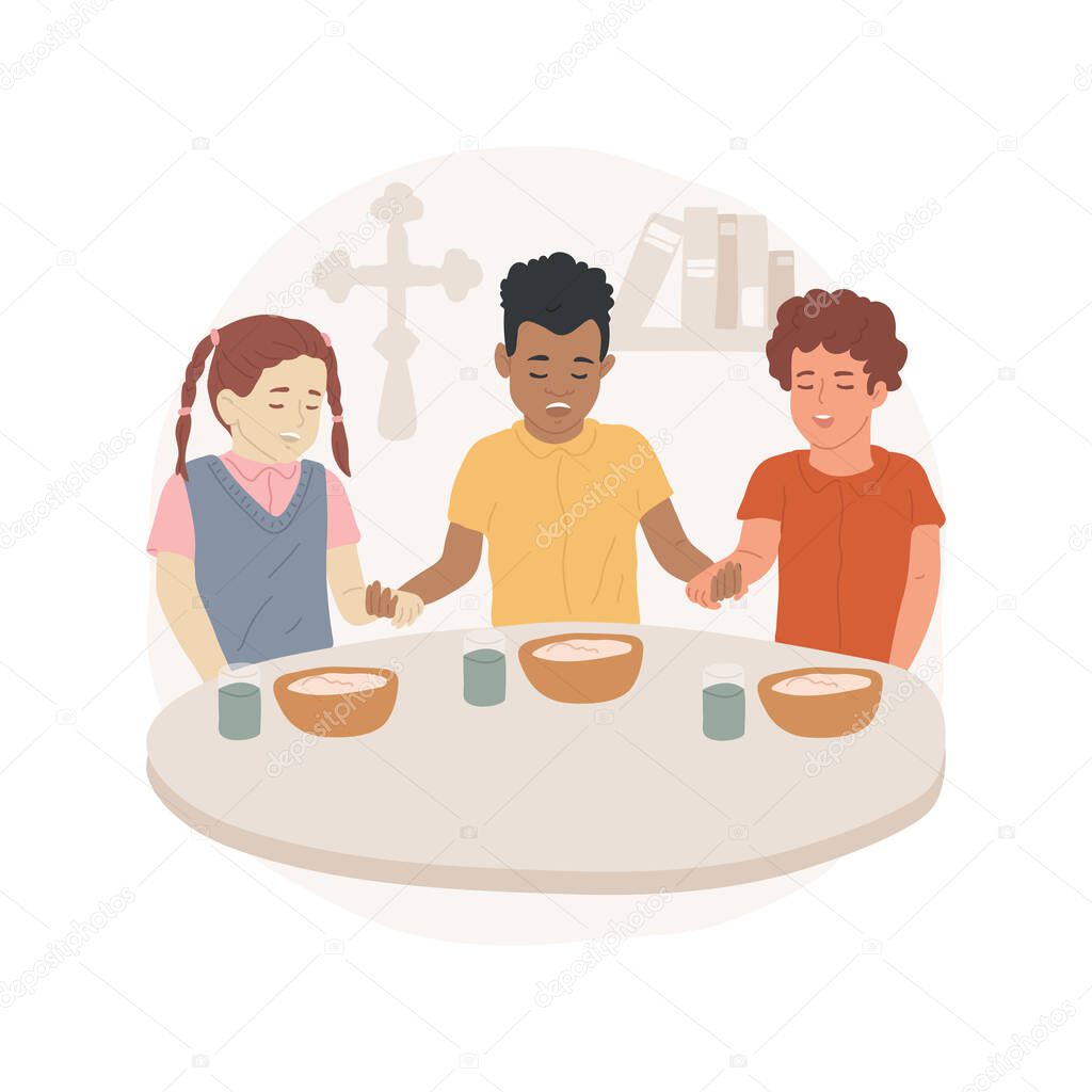 Enseñanza a rezar ilustración vectorial de dibujos animados aislados ...