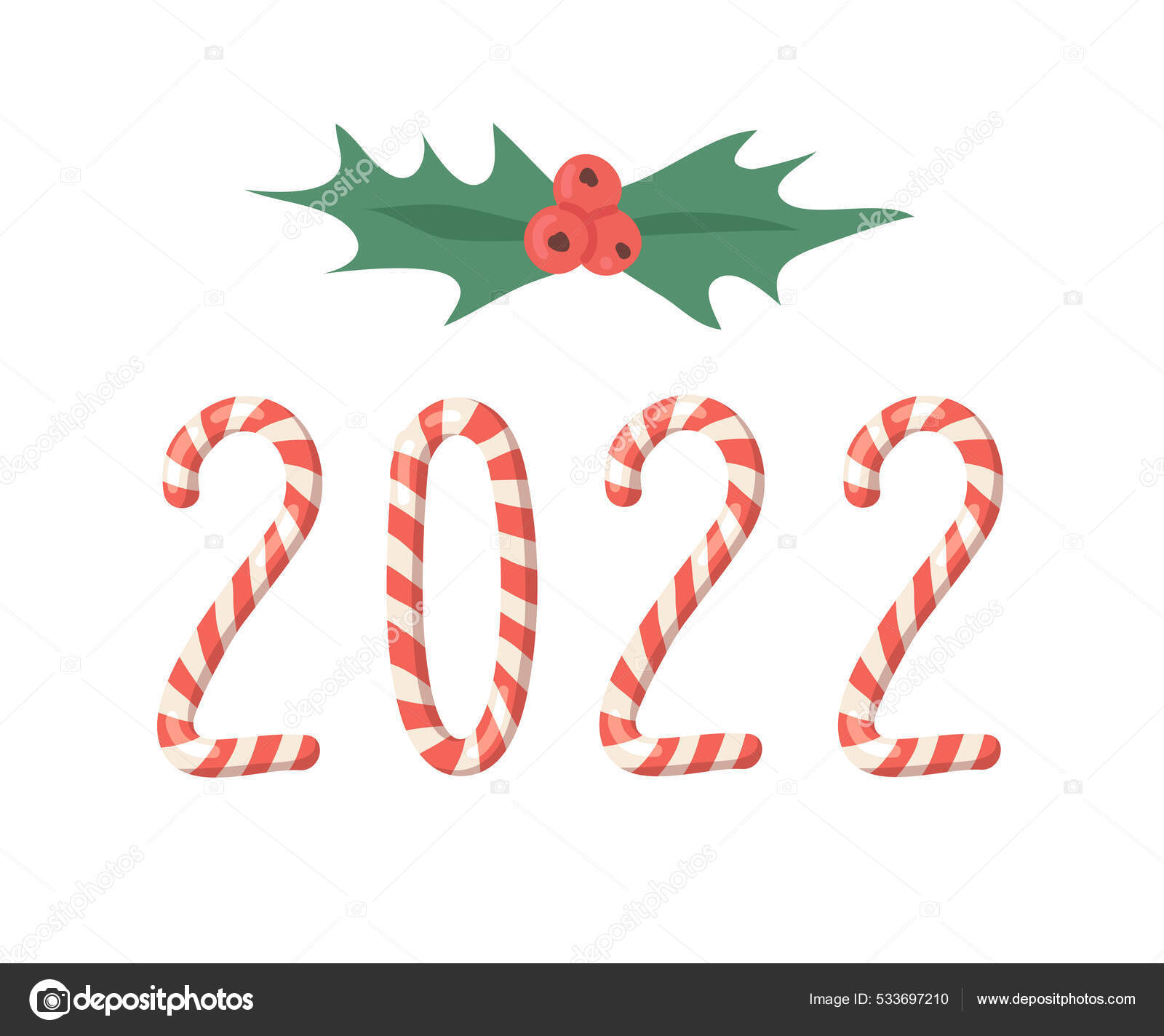 Happy New Year Greeting Card Numbers 2022 Cartoon Vector Illustration ...