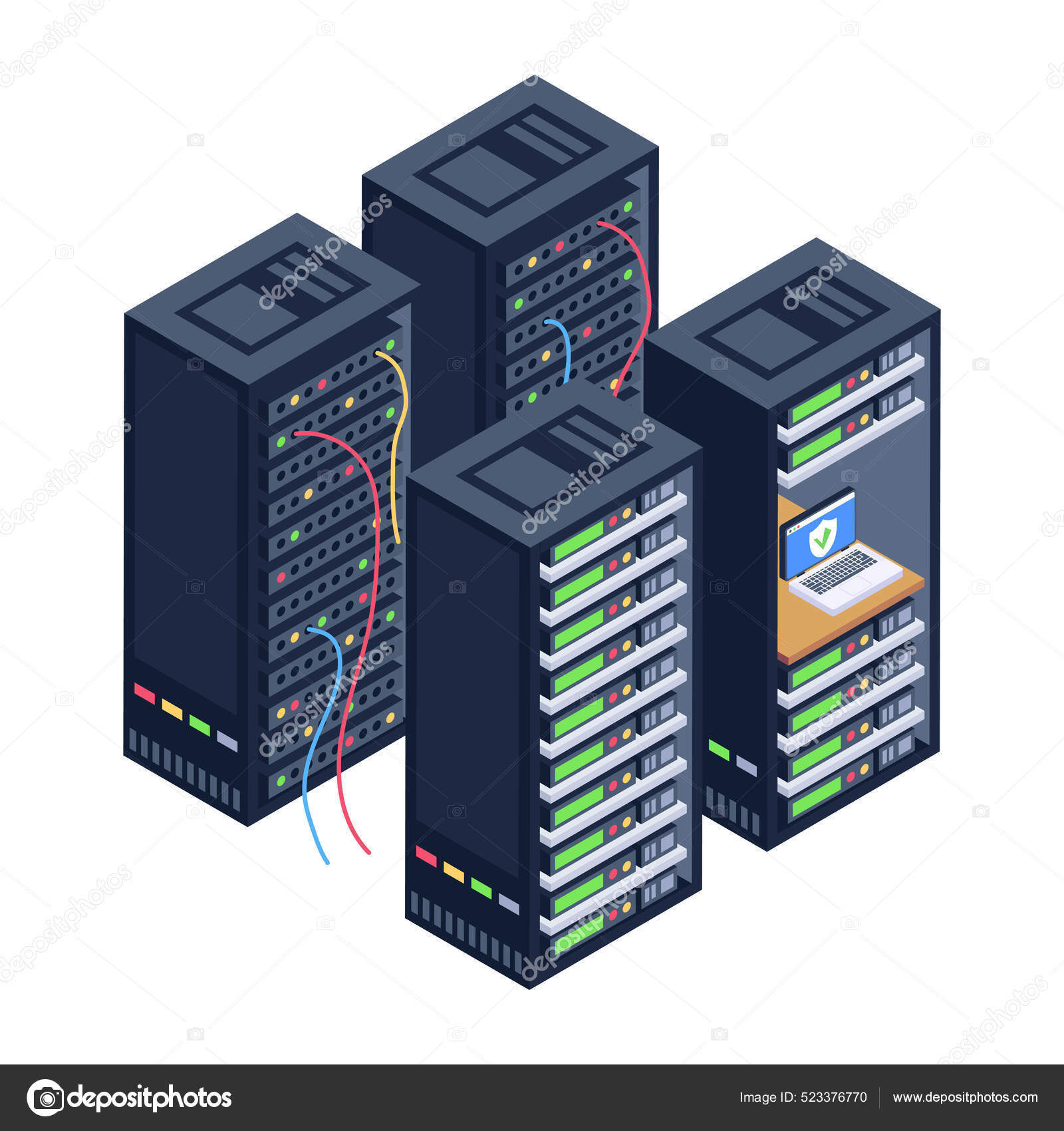 Salle Serveurs Centre Données Avec Serveurs Illustration Vectorielle D ...