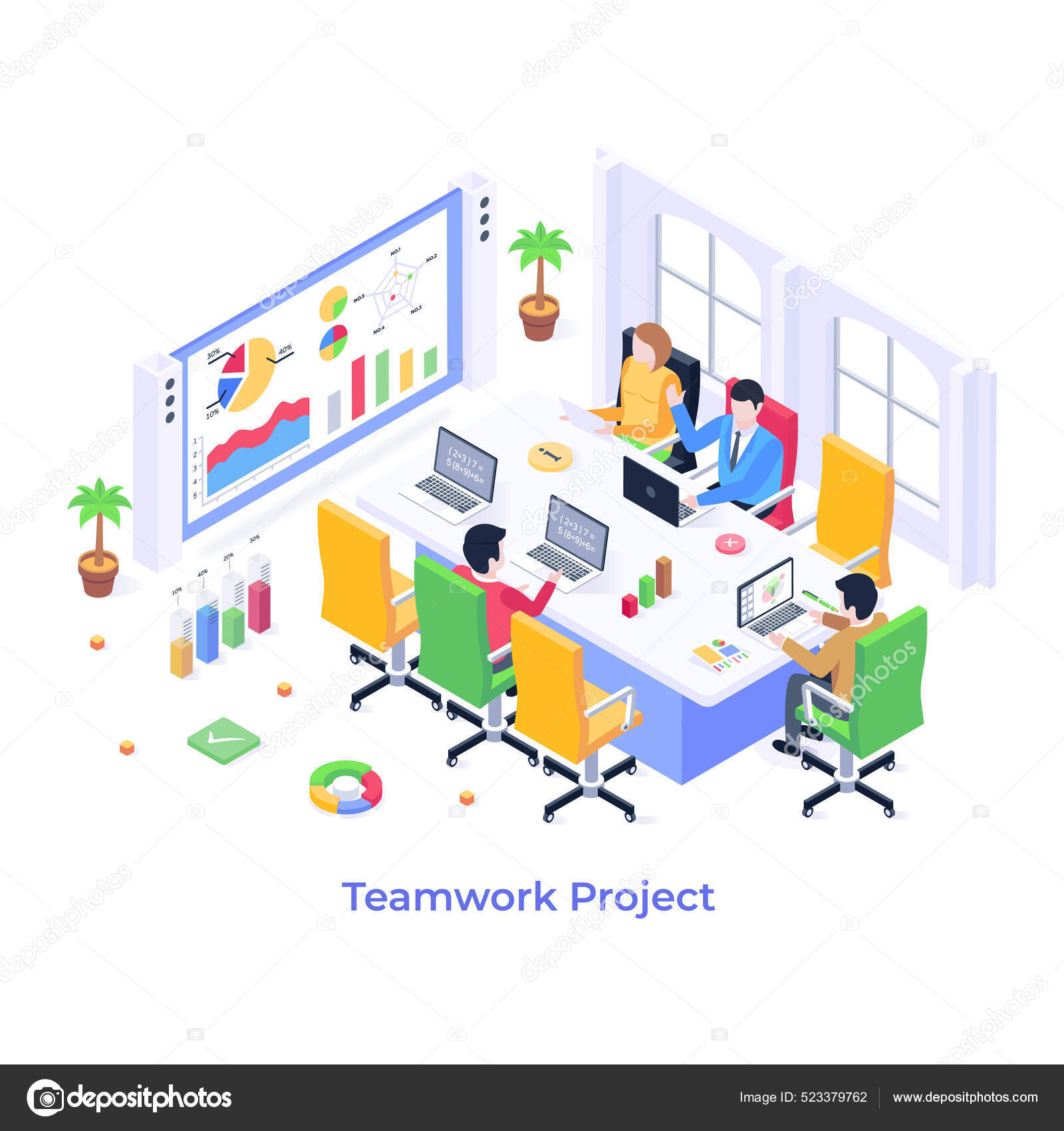 Isometric Office Interior People Vector Illustration Stock Vector by ...
