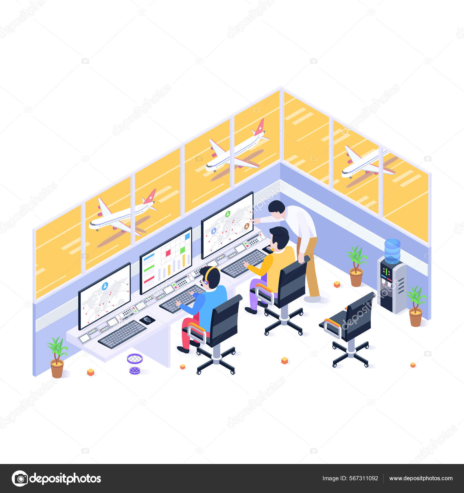 Control Room Cartoon Vector Illustration Stock Vector by ...