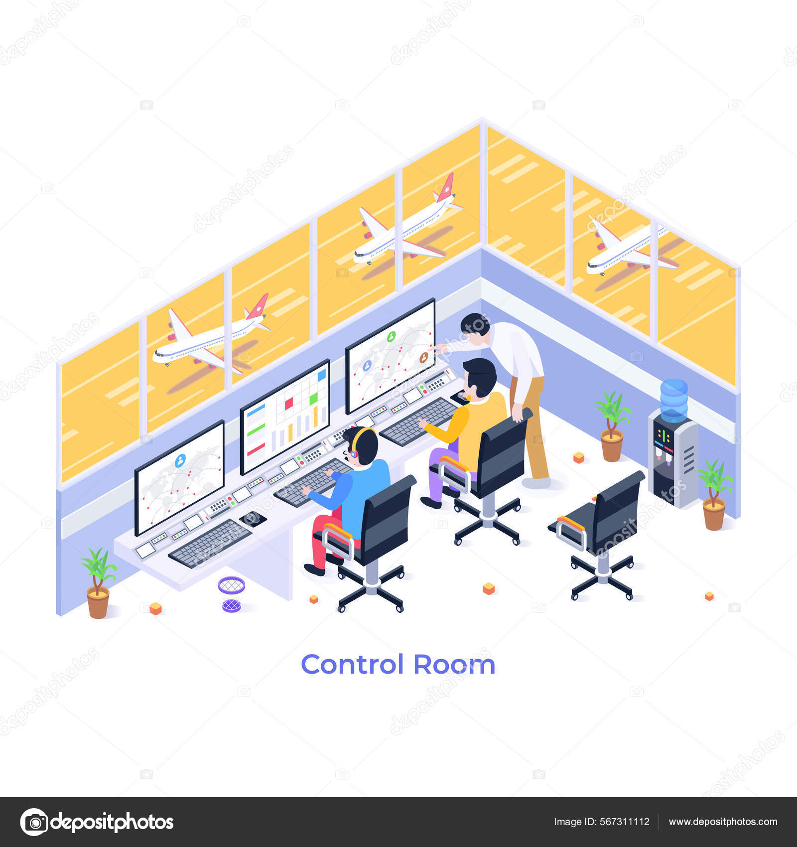 Control Room Cartoon Vector Illustration 스톡 벡터 - ©smashingstocks 567311112